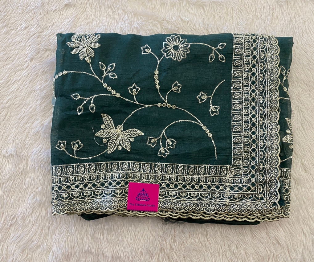Buy Chiffon Saree with Sequin and Floral Thread Work – The Silk Walk Studio