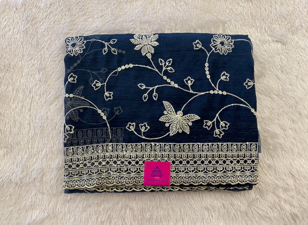 Buy Chiffon Saree with Sequin and Floral Thread Work – The Silk Walk Studio