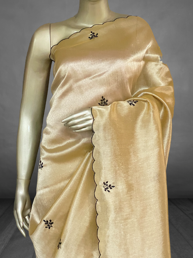 Buy Dual Shade Organza Tissue Saree with Black Floral Thread Embroidery ...