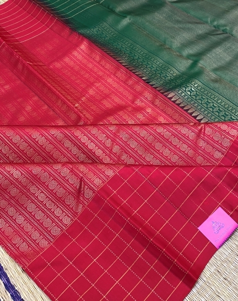 Buy Red Pure Silk Saree with Ayiram Butta, Checked Border– The Silk ...