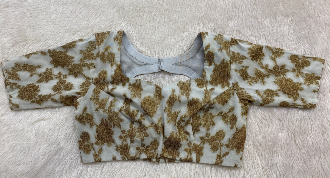 Buy Ash Color Banaras Cotton Blouse with Golden Floral Embroidery – The ...