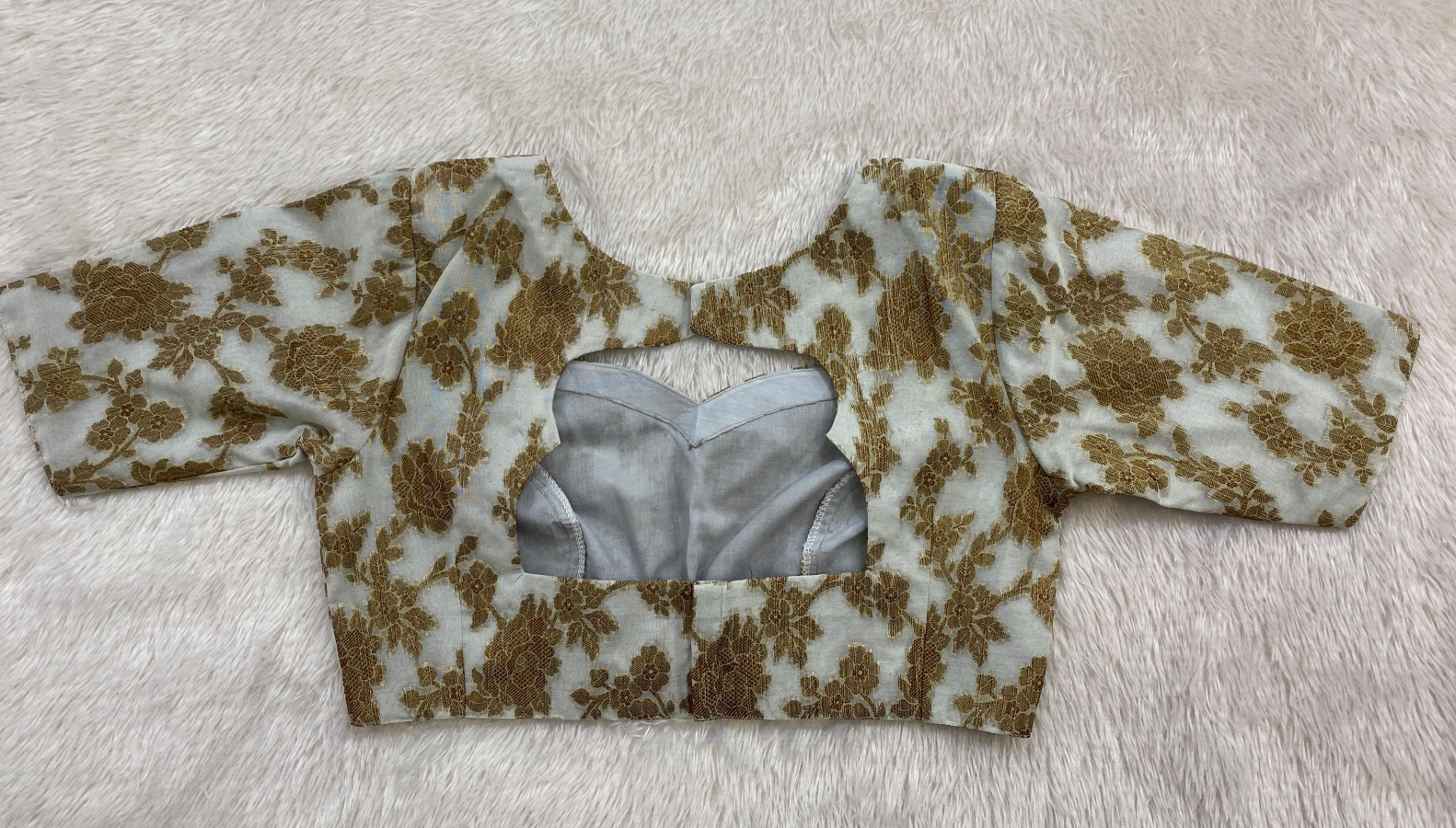 Buy Ash Color Banaras Cotton Blouse with Golden Floral Embroidery – The ...