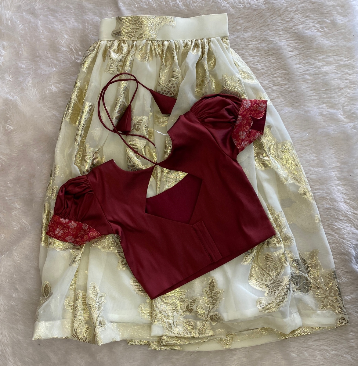 Buy Kids Maroon Taffeta Silk Top with White Organza Skirt – The Silk ...
