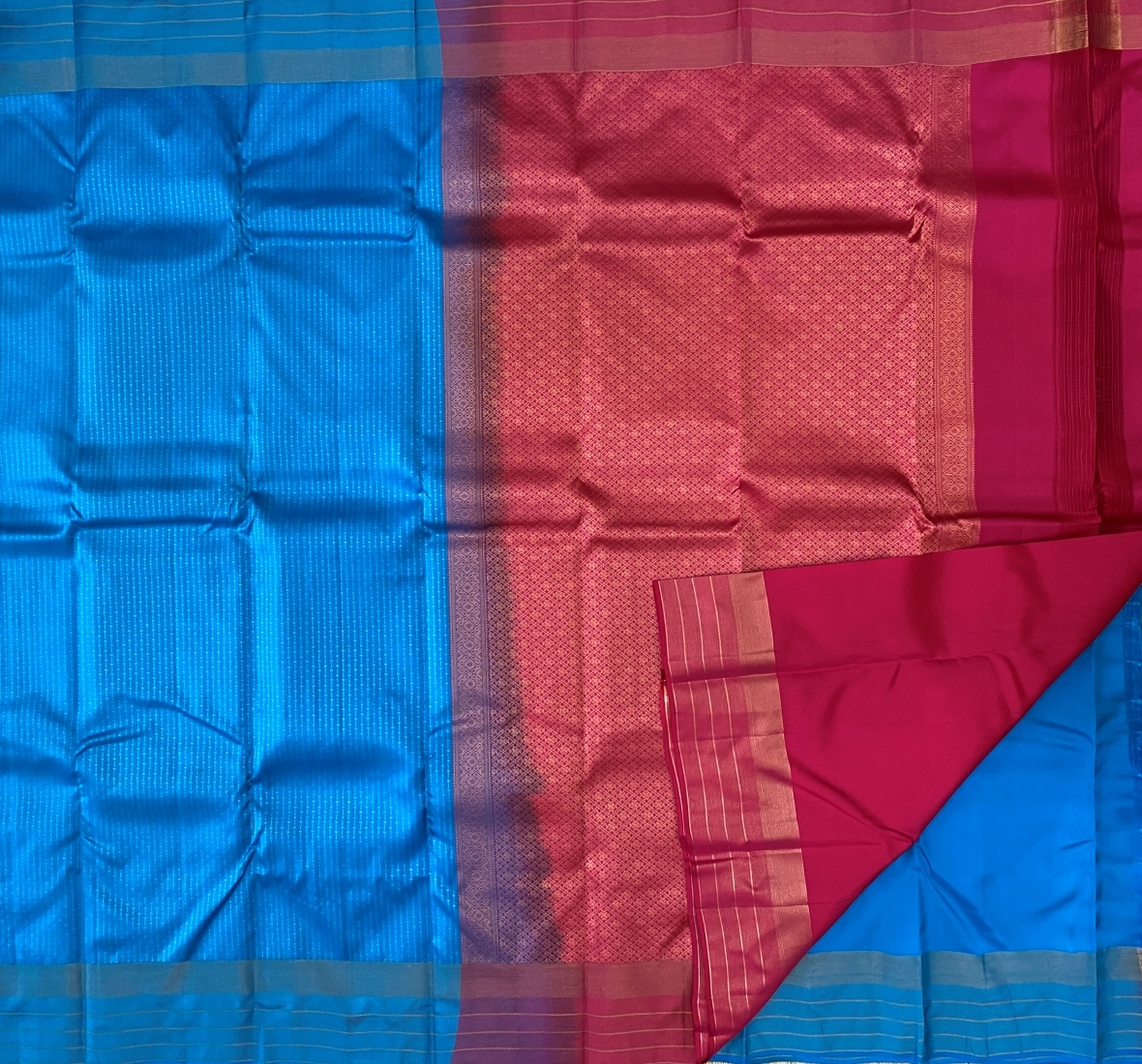 Buy Sky Blue Pure Silk Saree with Zari Lines and Pink Pallu | The Silk ...