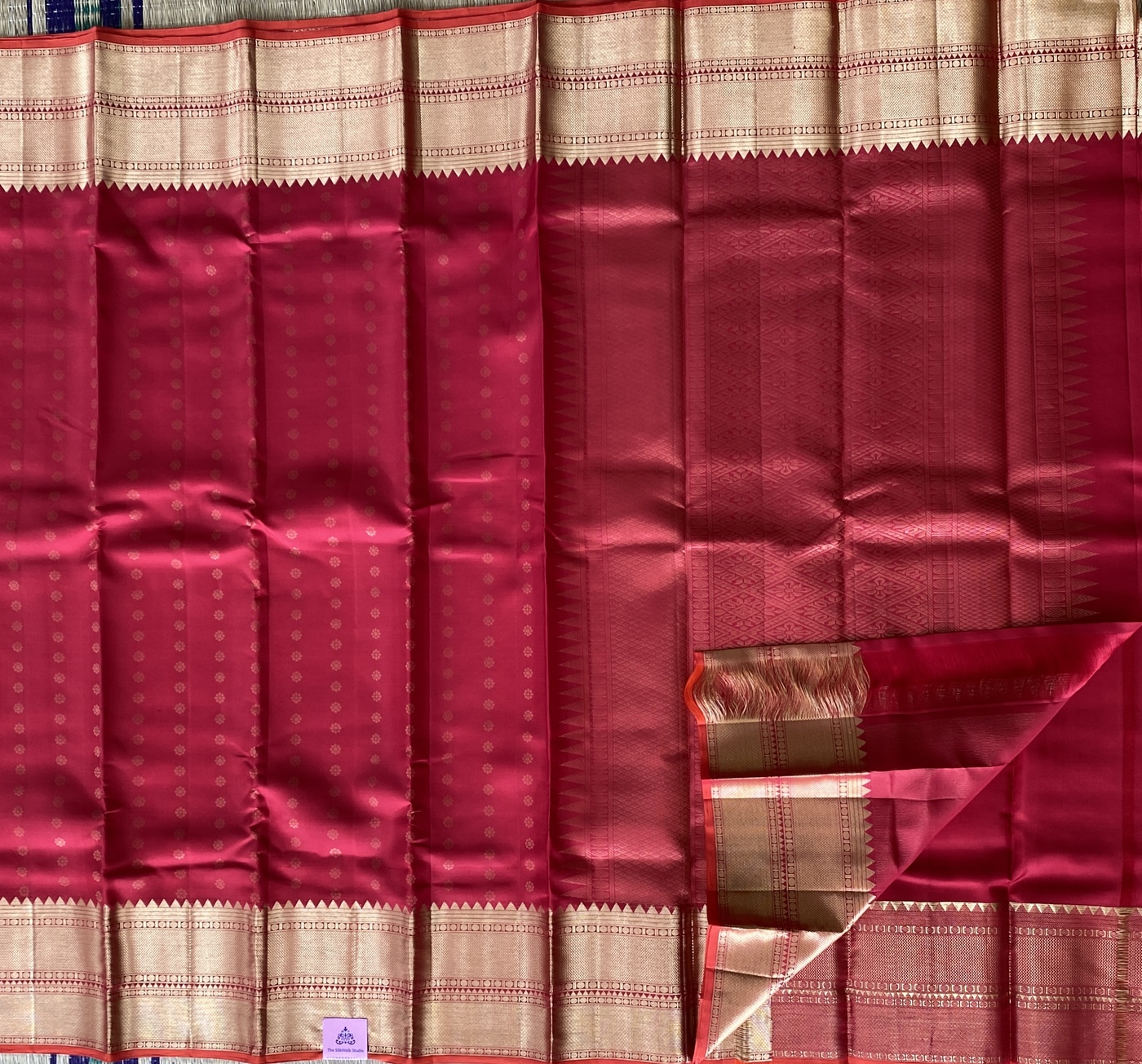 Buy Red Pure Silk Saree with Buttas on Body – The Silk Walk Studio