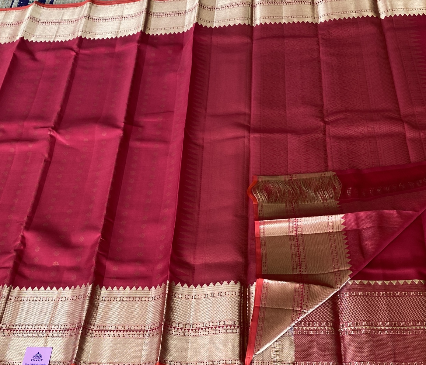 Buy Red Pure Silk Saree with Buttas on Body – The Silk Walk Studio